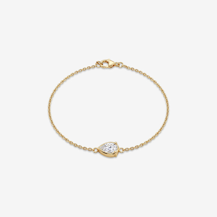 18k Gold Pear Cut Diamond Bezel Chain Bracelet | Minimalist Layering B