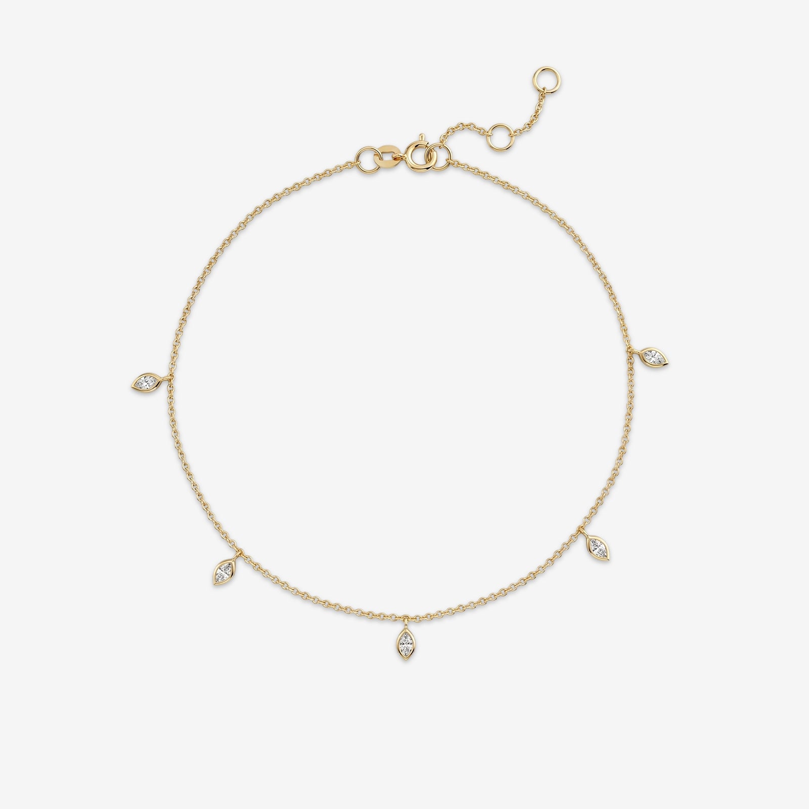 18k Gold Marquise Diamond Charm Dangle Bracelet | Minimalist Fine Jewe